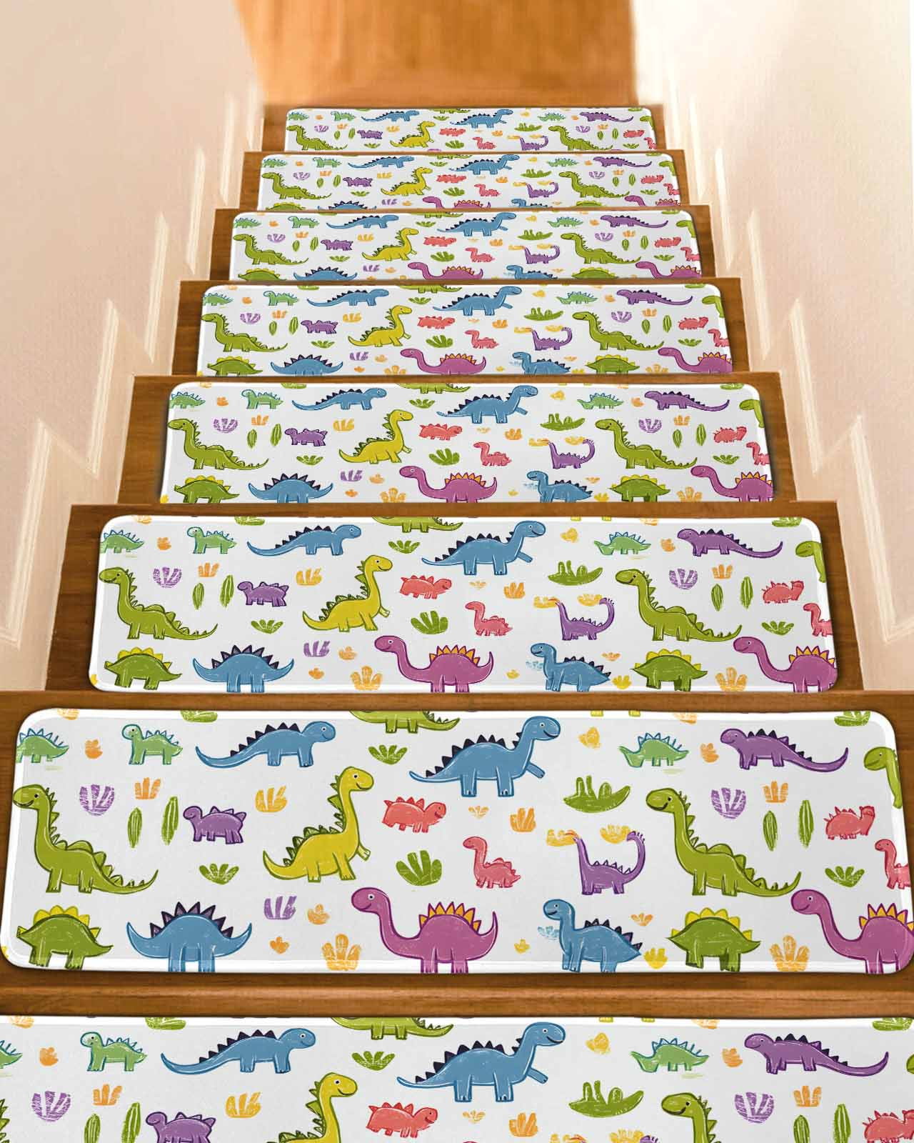 Colorful Dinosaur Non-Slip Stair Treads for Wooden Steps, 15 Pack ...