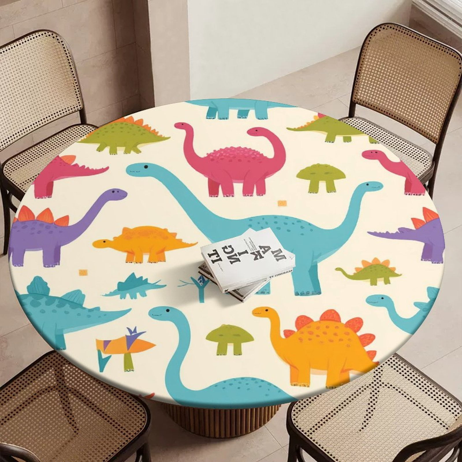 Colorful Dinosaur Round Table Cover Kitchen Printed Waterproof ...