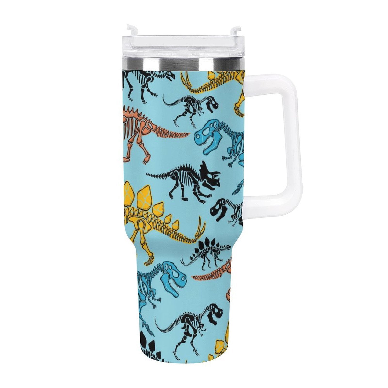 Colorful Dinosaur Skeleton 40 Oz Tumbler with Handle and Straw Lid ...