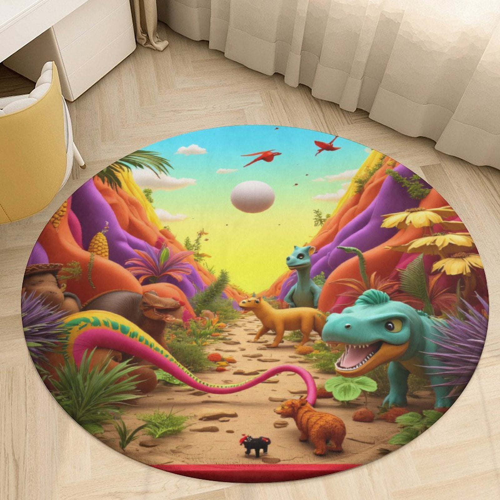 Colorful Dinosaur Valley Round Area Rugs for Bedroom Living Room, 3FT ...
