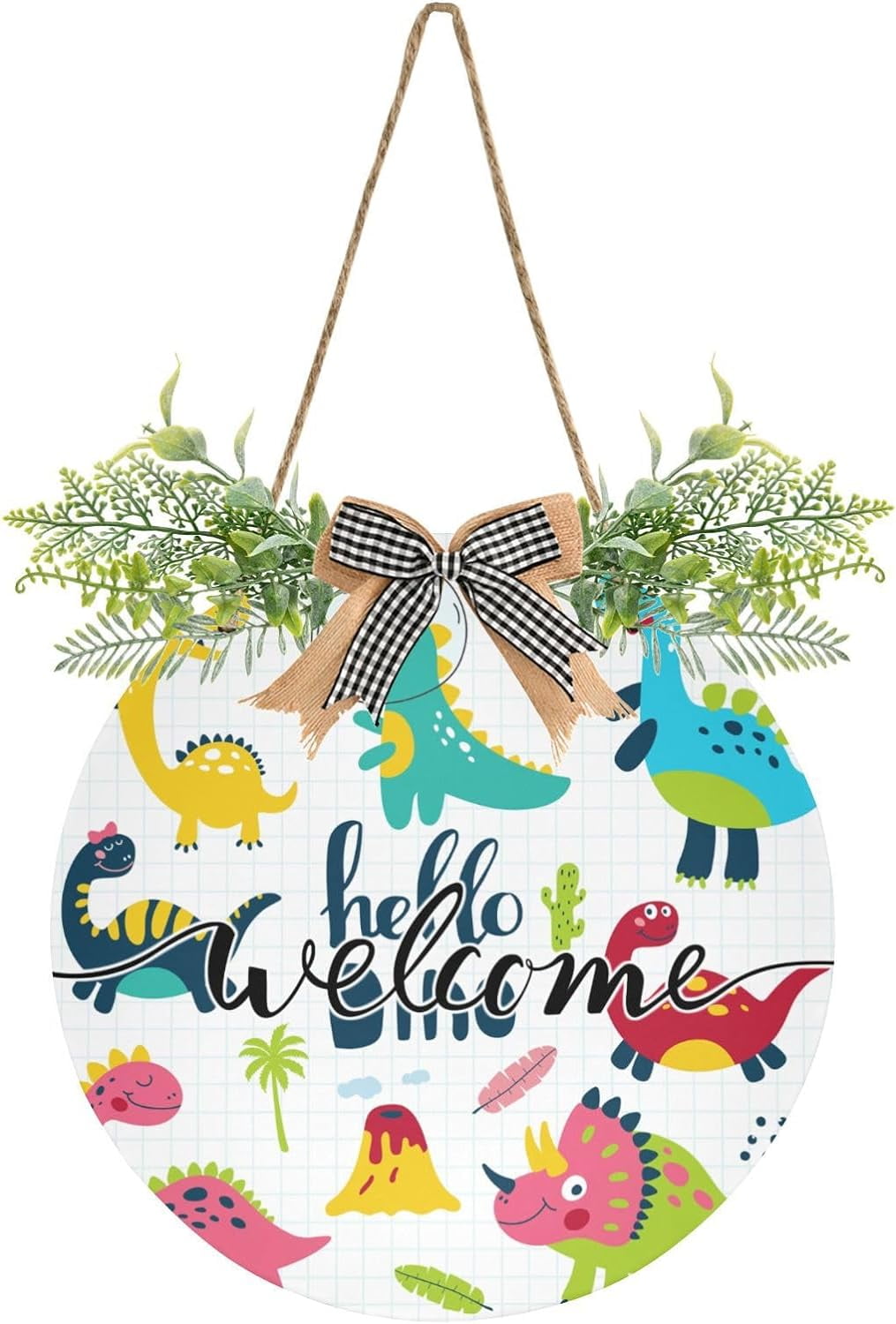 Colorful Dinosaur Welcome Sign Farmhouse Front Porch Door Hanging ...