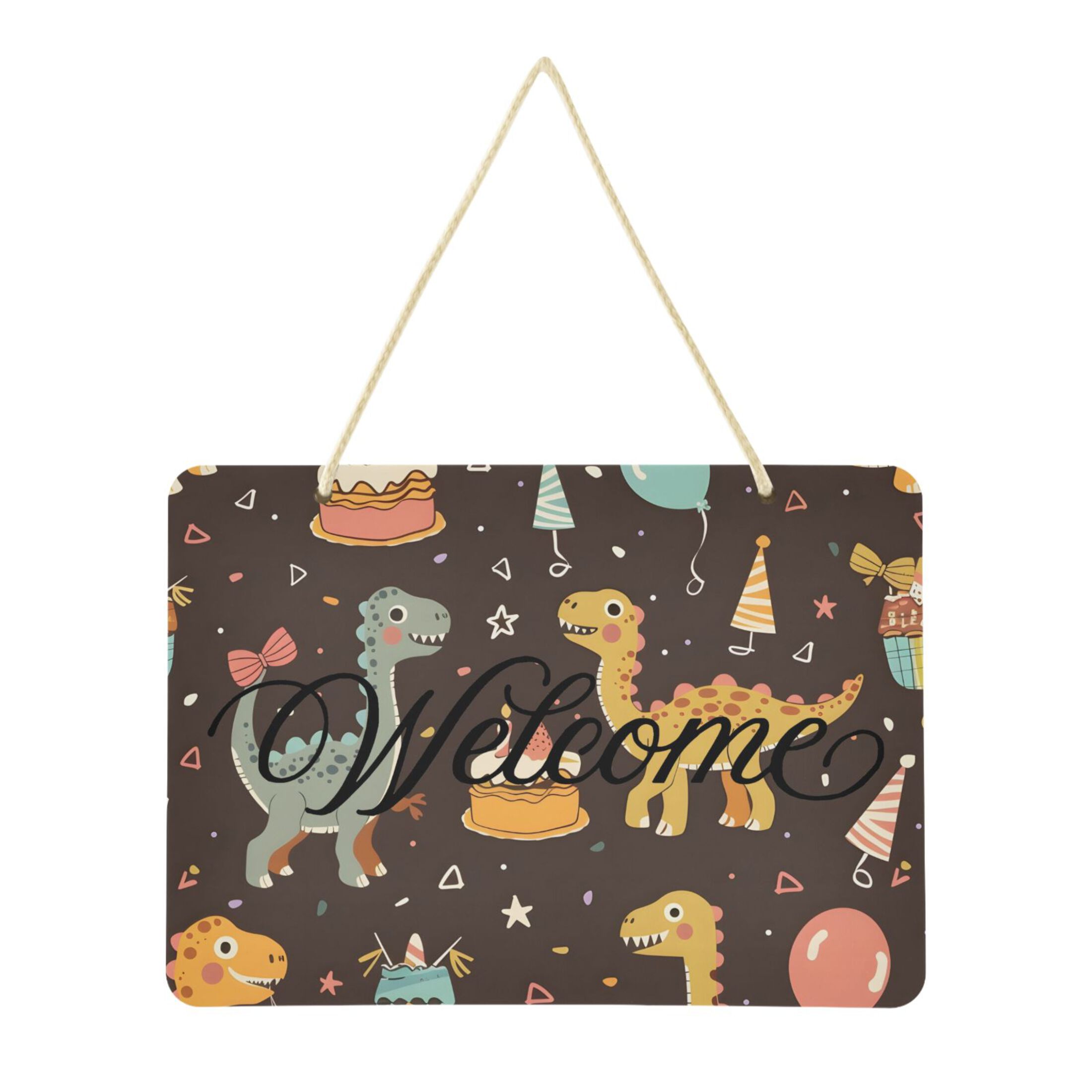 Colorful Dinosaur and Balloon Welcome Sign Front Door PVC 14x10 inch ...