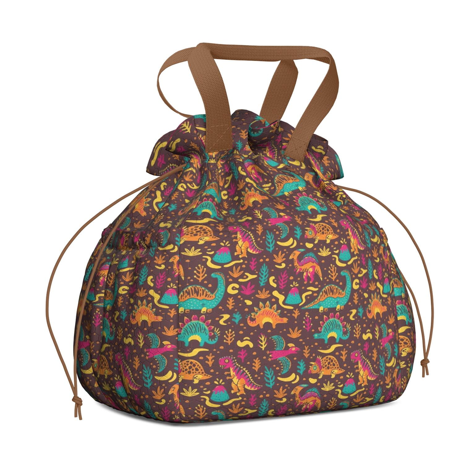Colorful Dinosaurs Abstract Shapes Pattern Drawstring Lunch Bag Women ...