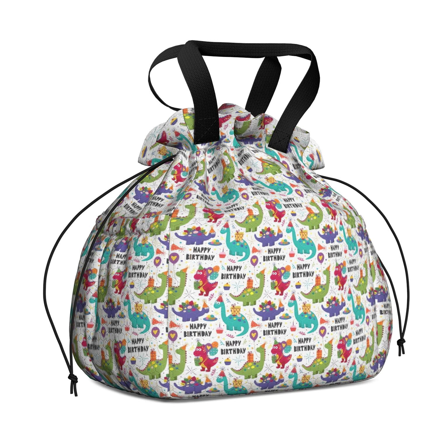 Colorful Dinosaurs Birthday Text Pattern Drawstring Lunch Bag Women - Drawstring Lunch Bag ...