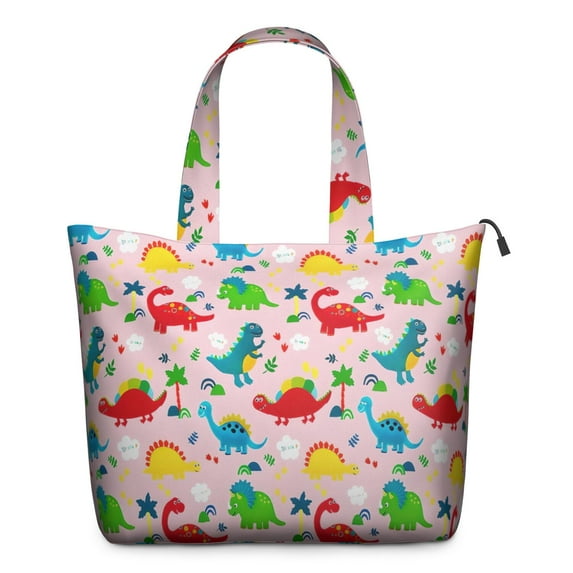 Colorful Dinosaurs Clouds Flowers Palms Pattern Travel Tote Bags for ...