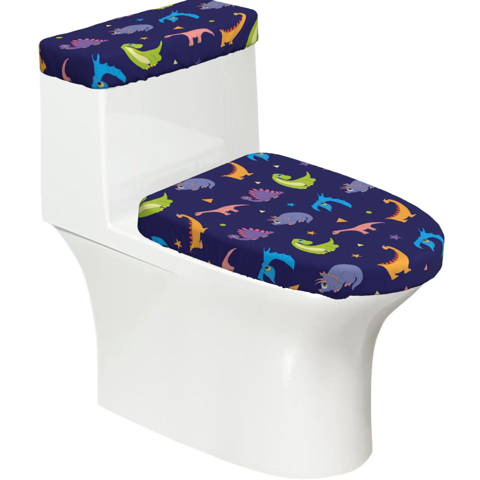 Colorful Dinosaurs Cute Dinosaur Dino 2-Piece Elastic Toilet Lid and ...