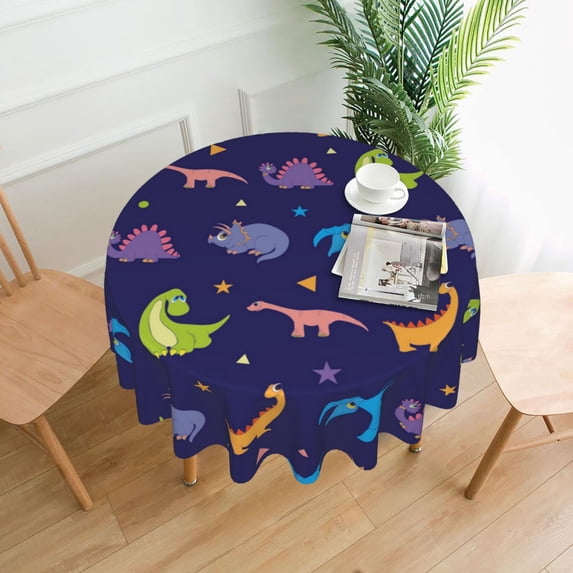 Colorful Dinosaurs Cute Dinosaur Dino Tablecloths Round 60 inch Fabric ...