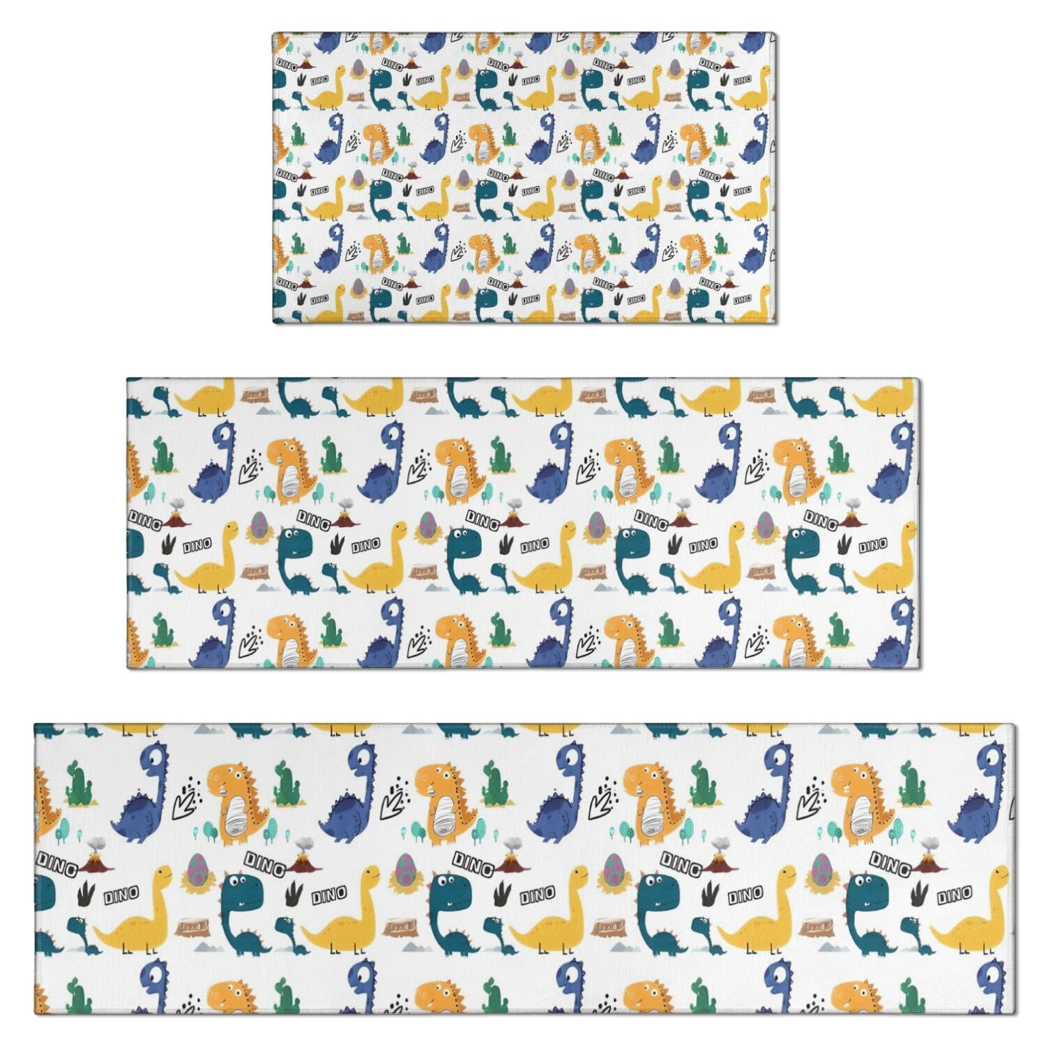 Colorful Dinosaurs DINO Eggs Pattern Kitchen Rugs Sets Of 3,Kitchen ...