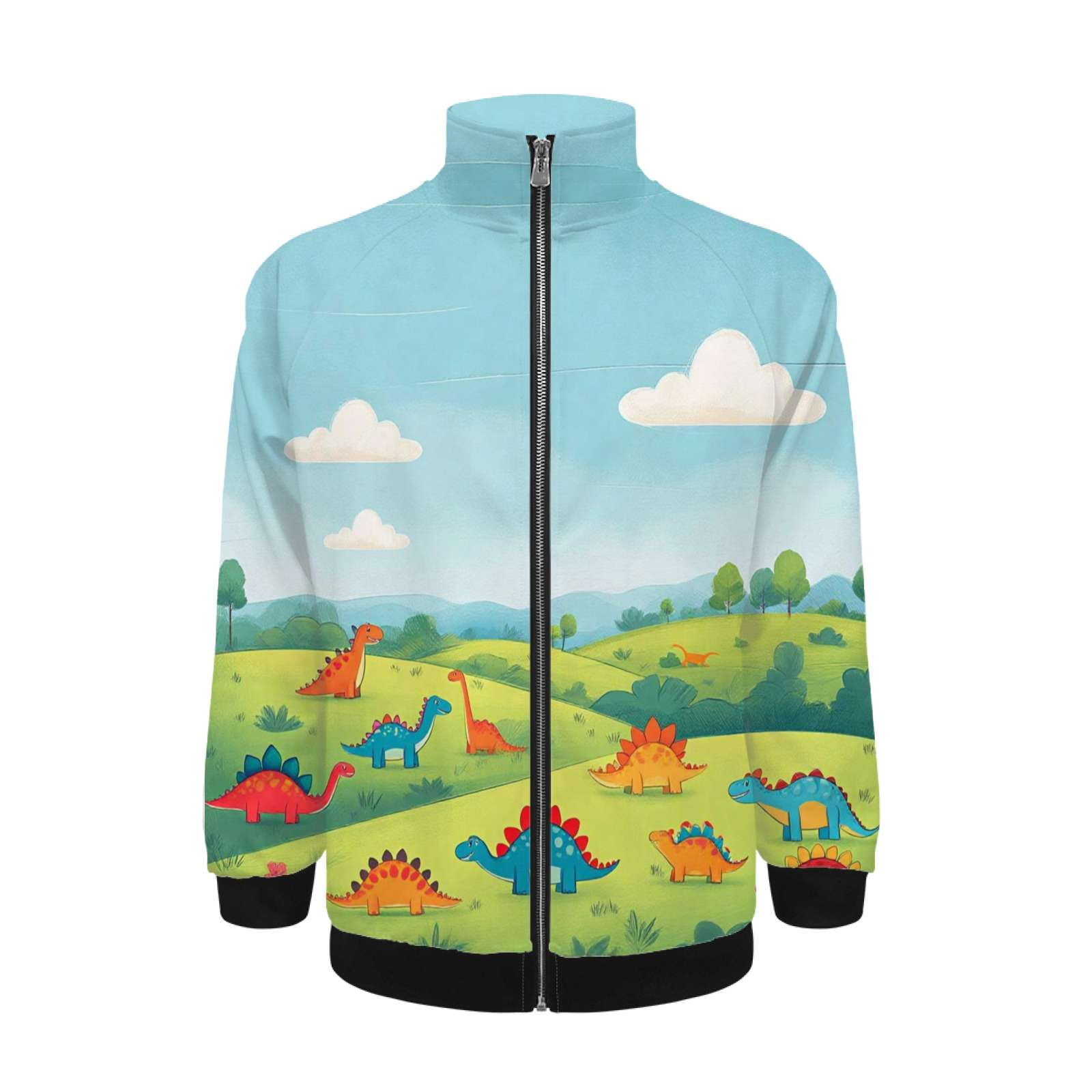 Colorful Dinosaurs In Green Landscape Jacket Men's Street Cool Long ...