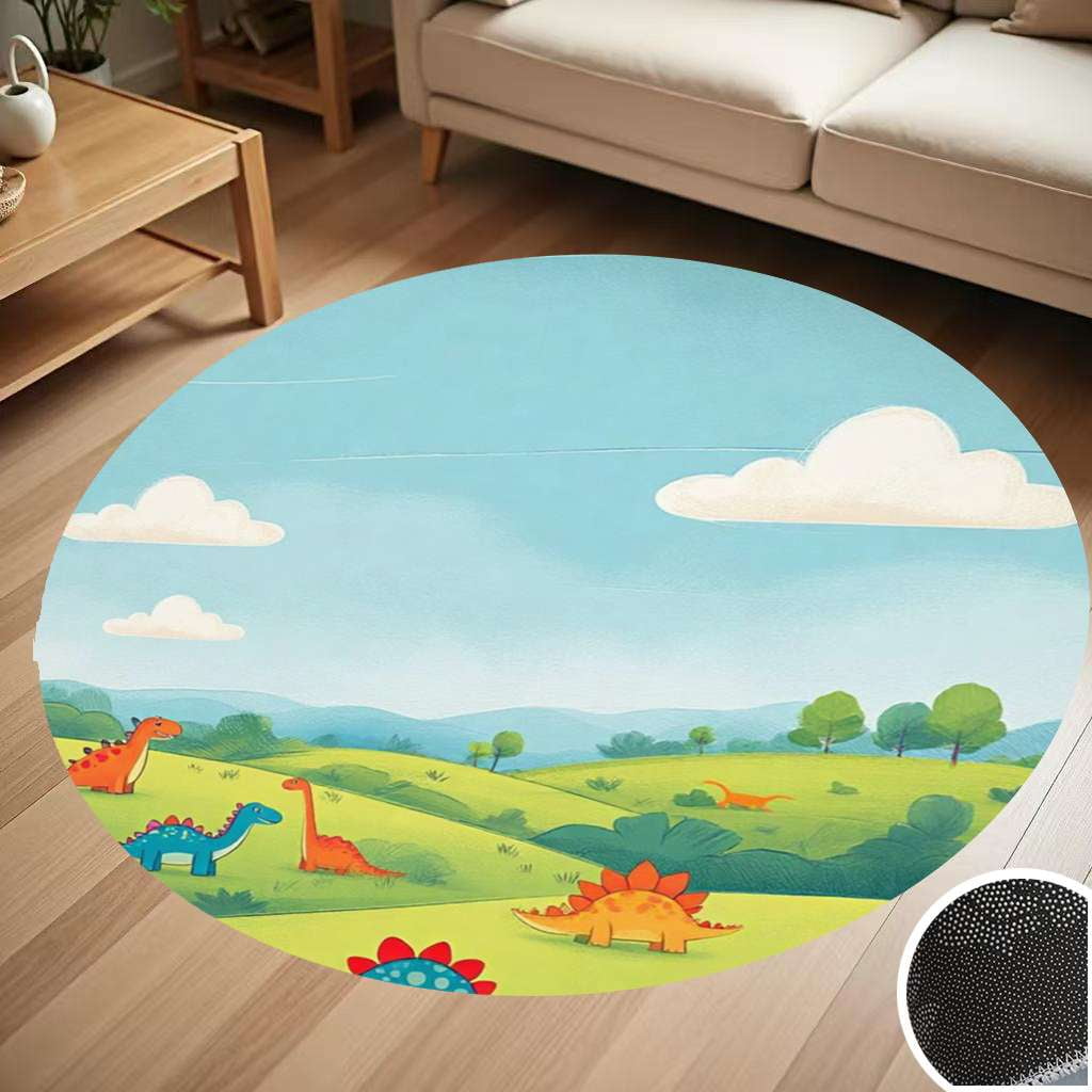 Colorful Dinosaurs In Green Landscape Round Carpet Living Room Bedroom ...