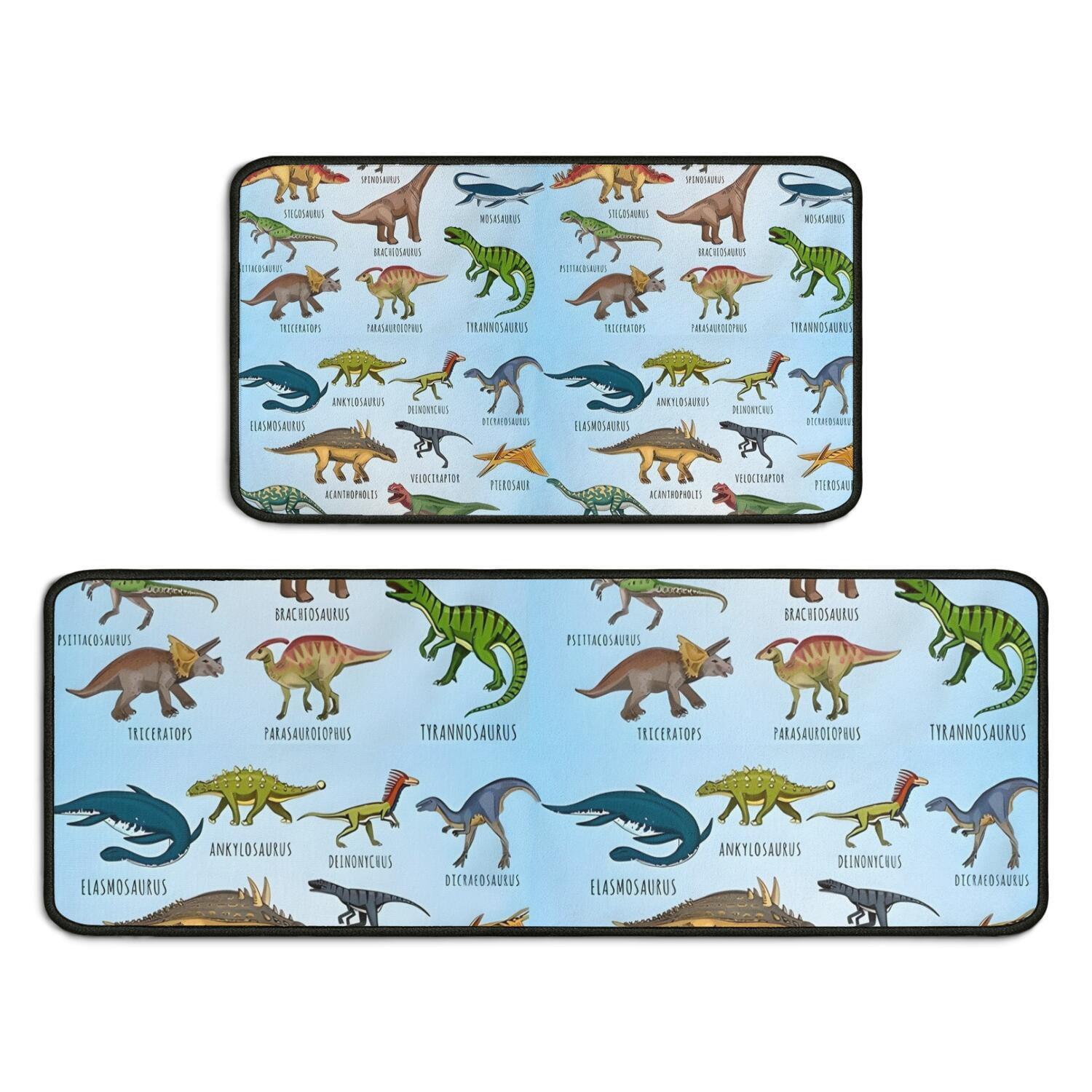 Colorful Dinosaurs Names Labels Pattern Kitchen Rugs Sets Of 2,Anti ...