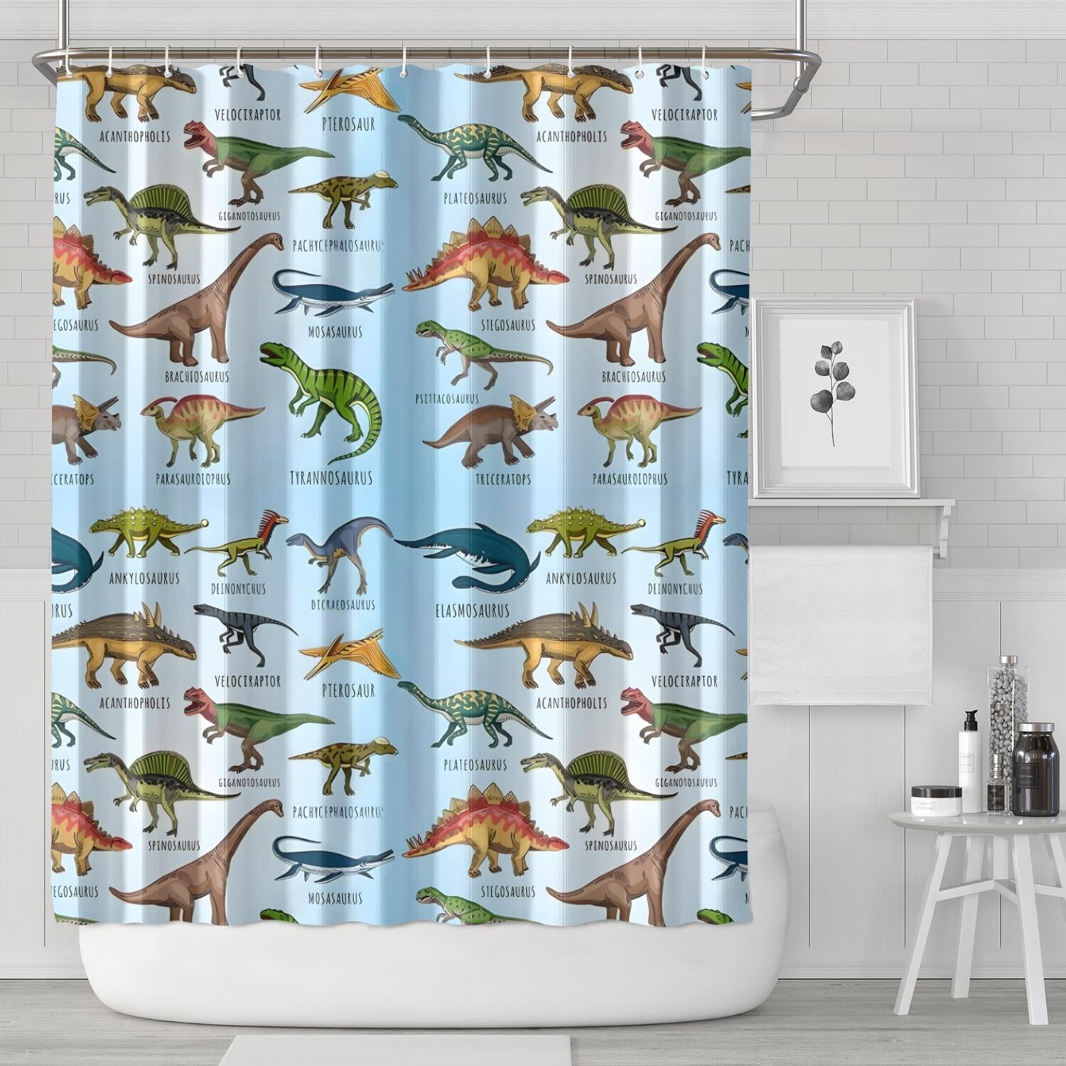 Colorful Dinosaurs Names Labels Pattern Shower Curtain 72"x84 ...