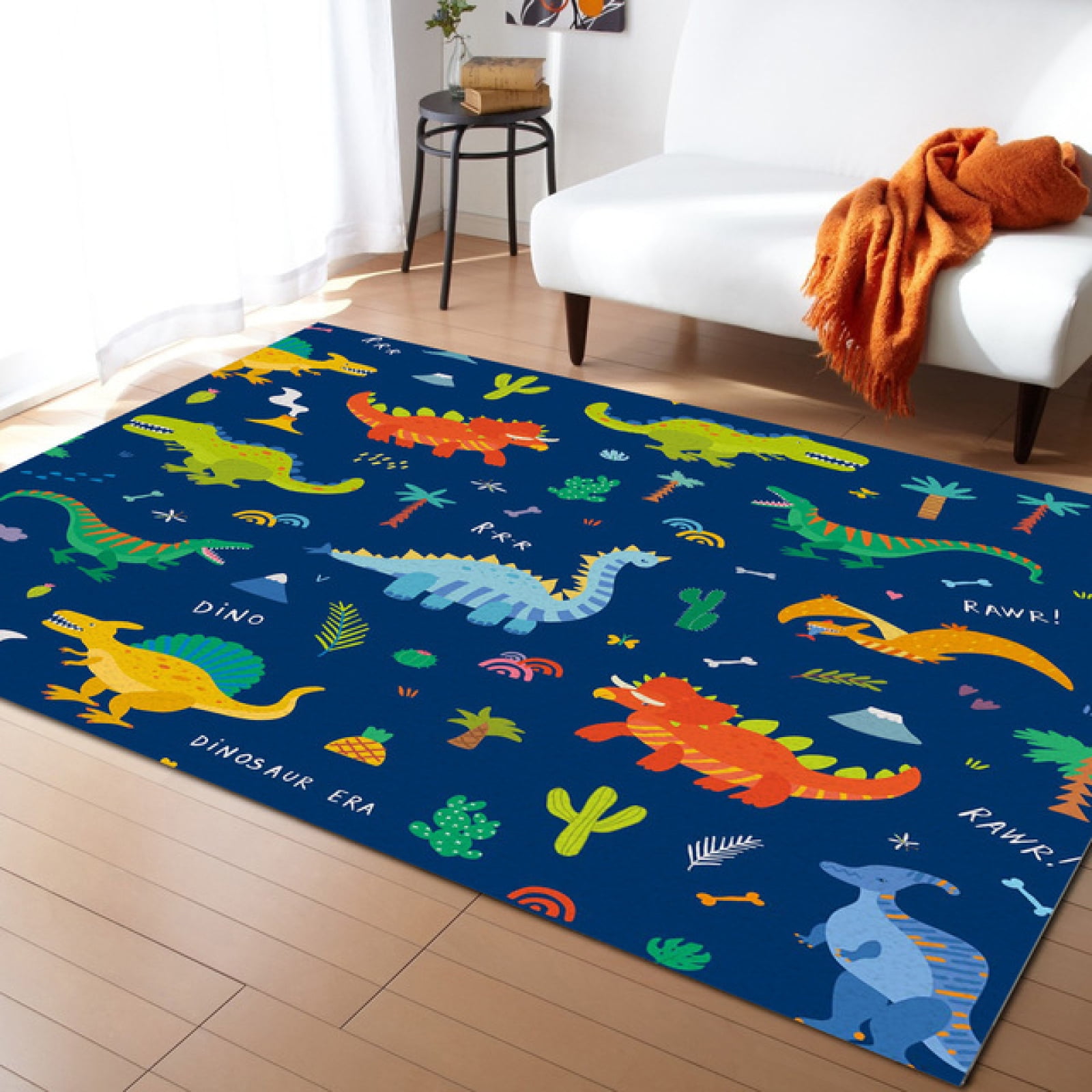 Colorful Dinosaurs Print Non-Slip Area Rug For Kids Playroom And ...