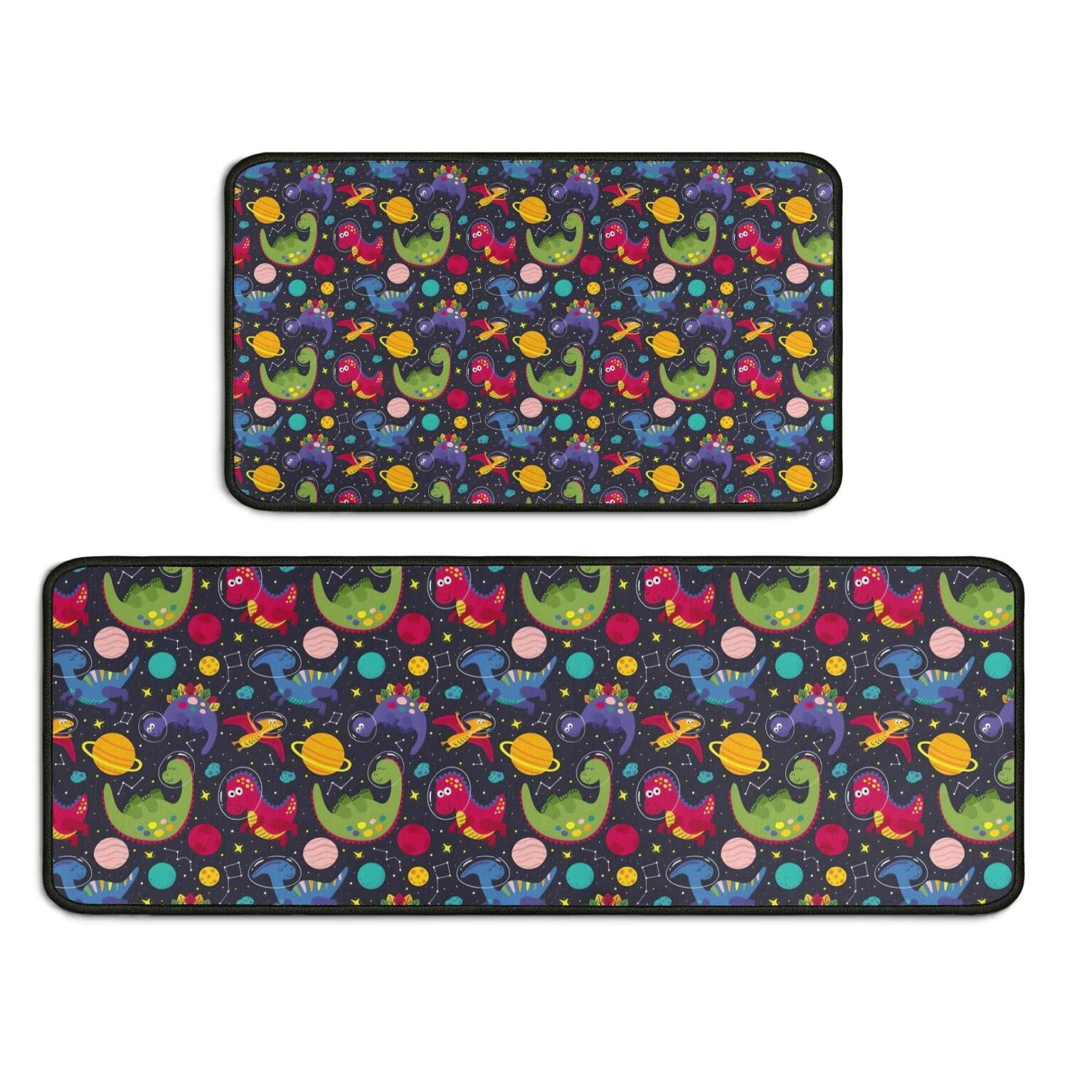Colorful Dinosaurs Spaceships Planets Pattern Kitchen Rugs Sets Of 2 ...