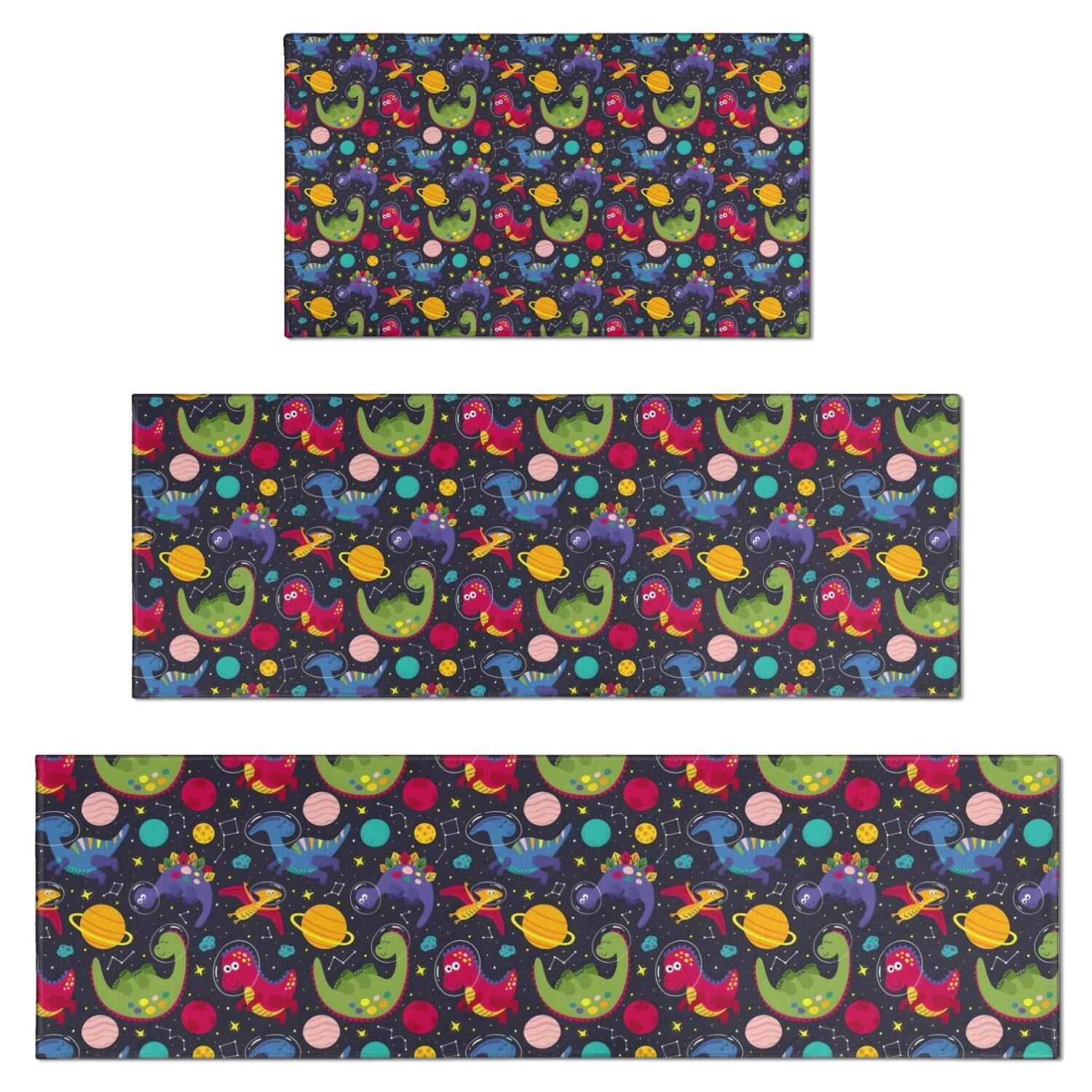 Colorful Dinosaurs Spaceships Planets Pattern Kitchen Rugs Sets Of 3 ...