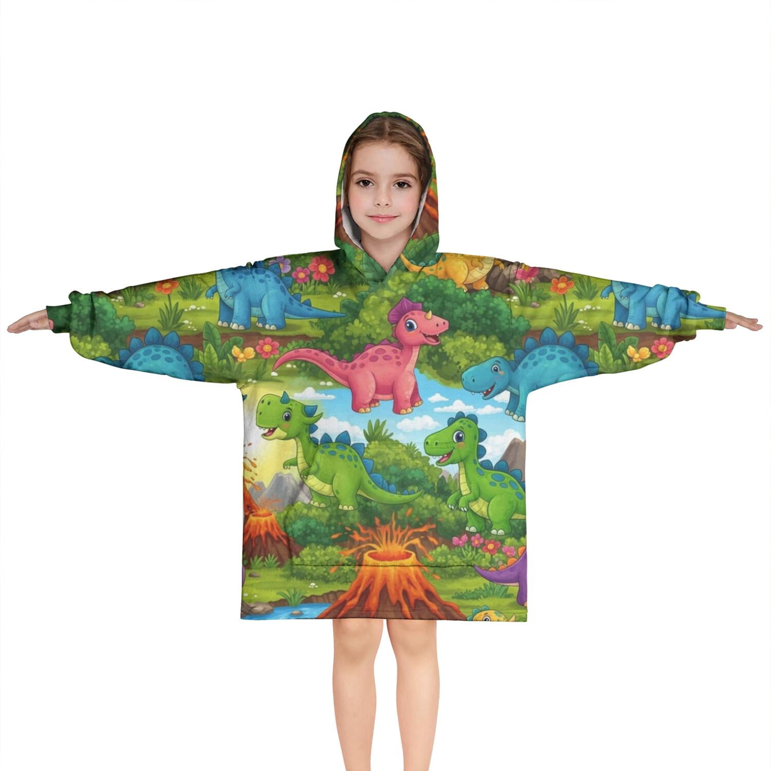 Colorful Dinosaurs Volcano Pattern Blanket Hoodies for Kids 6-13YR ...