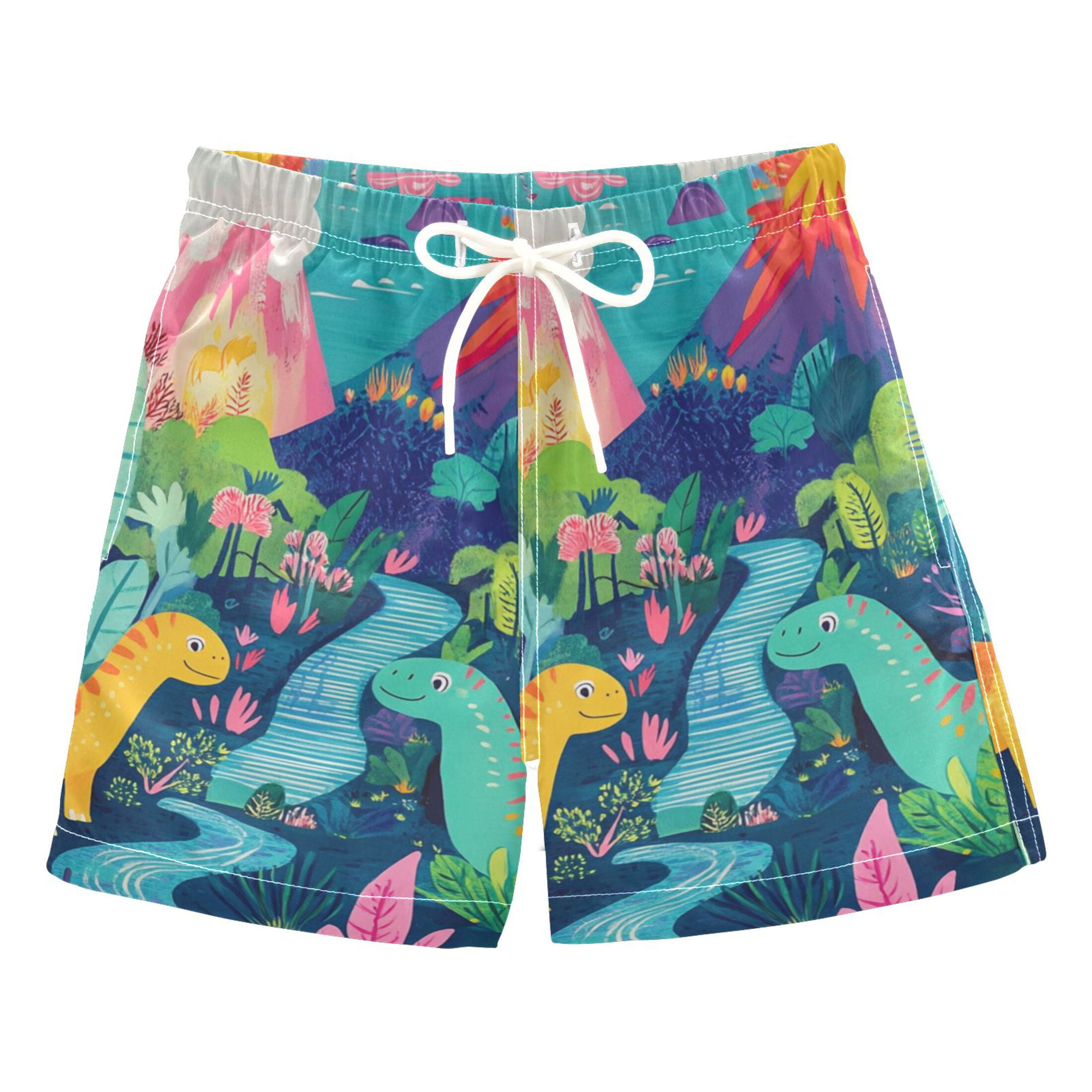 Colorful Dinosaurs in Jungle Boys' Swim Trunks Board Shorts Beach Pants ...