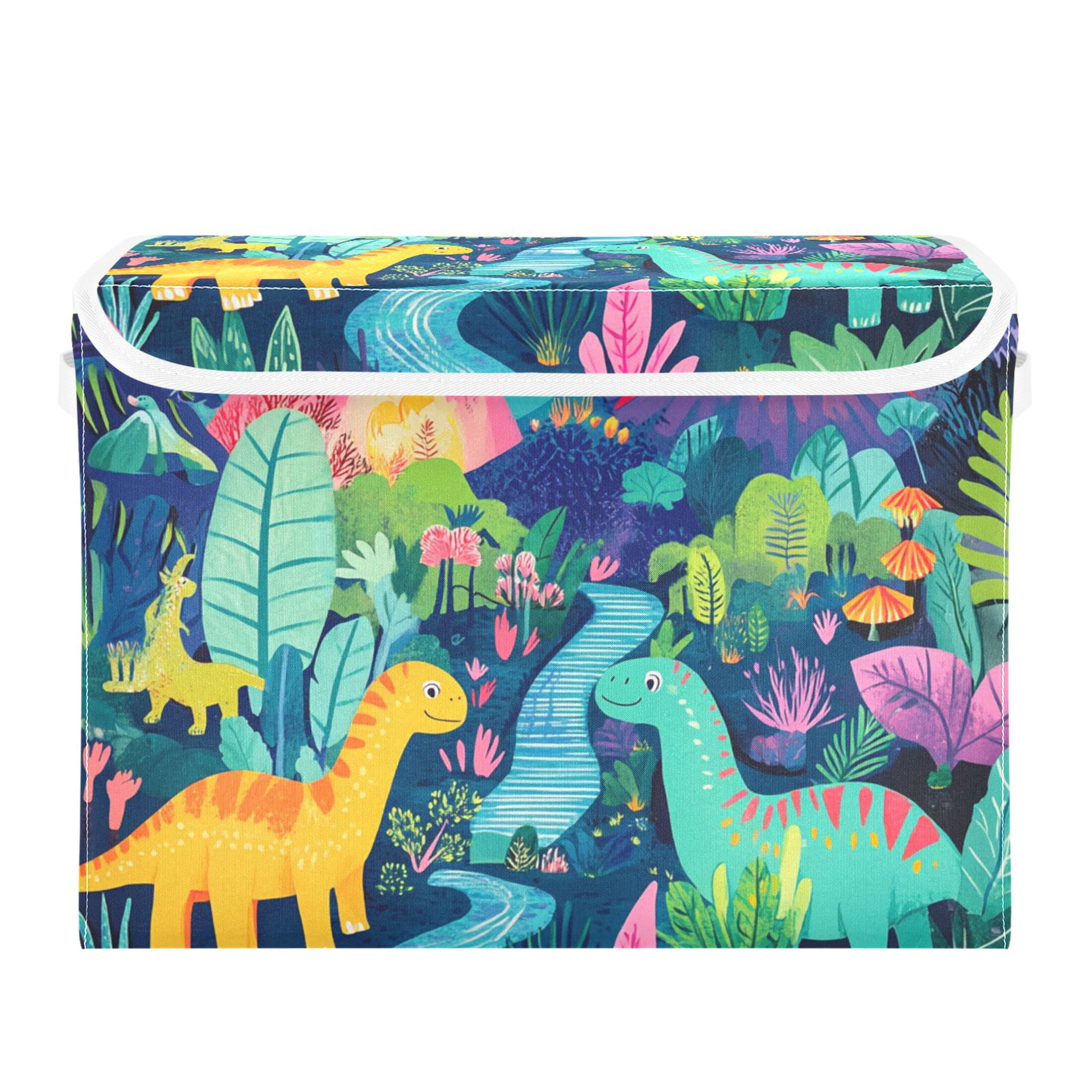 Colorful Dinosaurs in Jungle Foldable Storage Bin with Lid and Handle ...