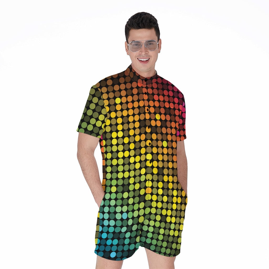 Colorful Disco Lights Pattern Short Sleeve Men'S Rompers Casual Summer ...