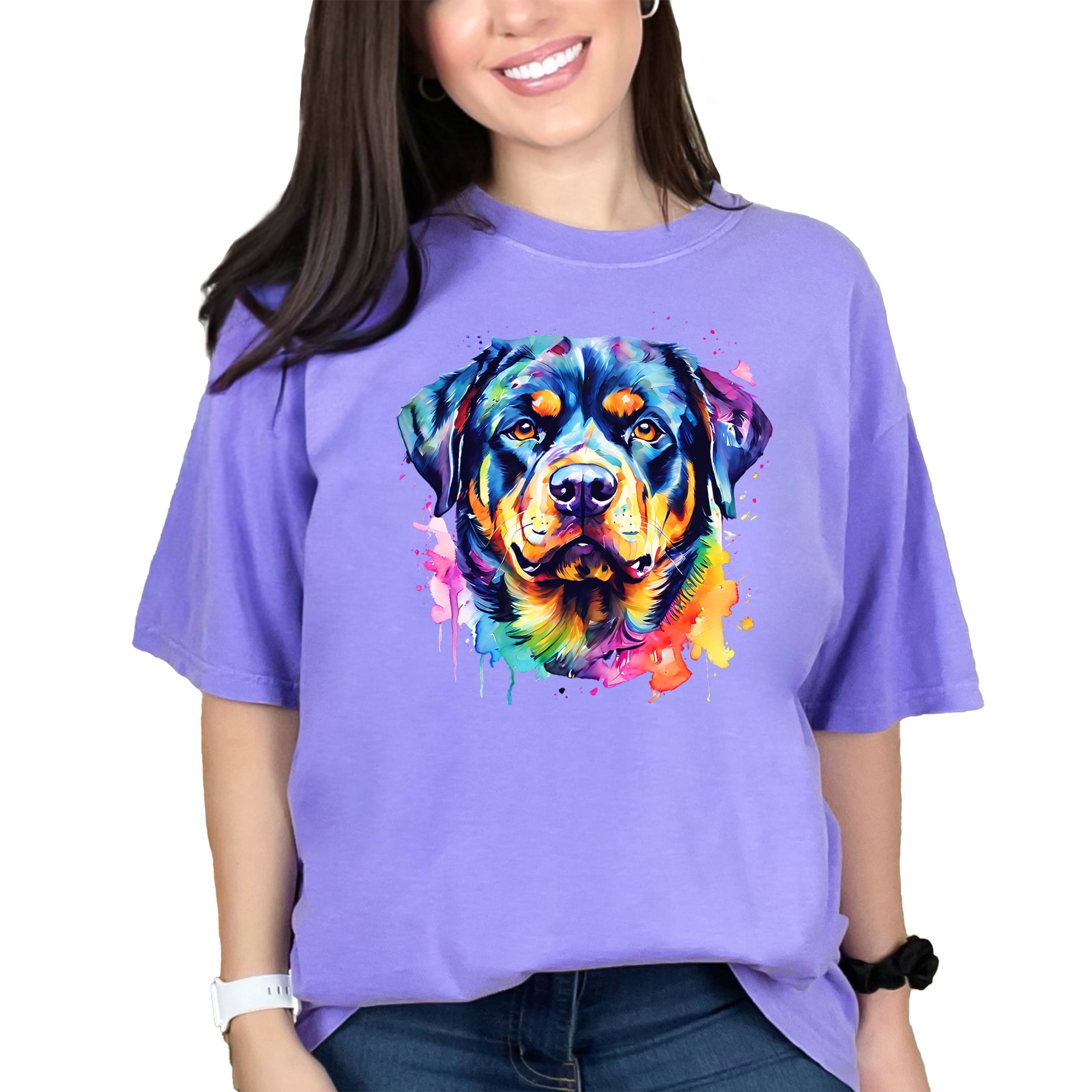 Colorful Dog Art T Shirt, Watercolor Rottweiler Tee, Artistic Pet Lover ...