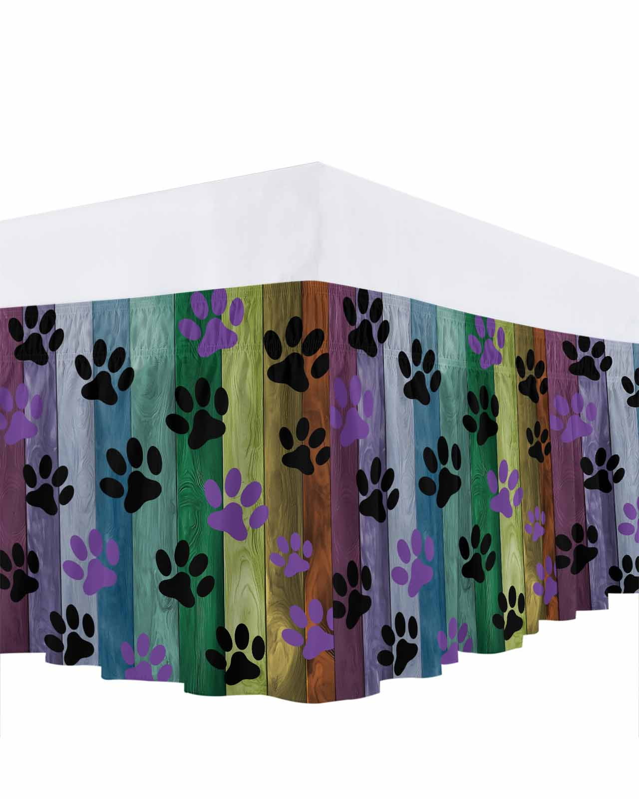 Colorful Dog Bed Skirt King Size 16 Inch Drop, Paw Prints on The Board ...