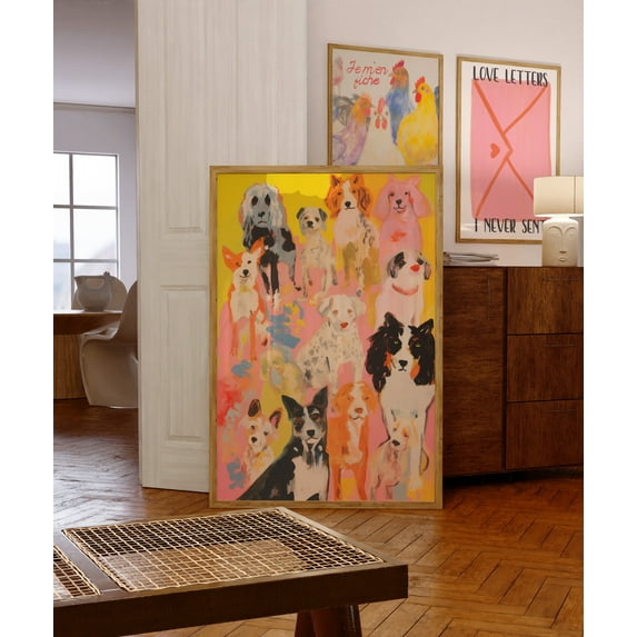 Colorful Dog Breeds Art Print: Maximalist Pink Decor, Vintage Home ...