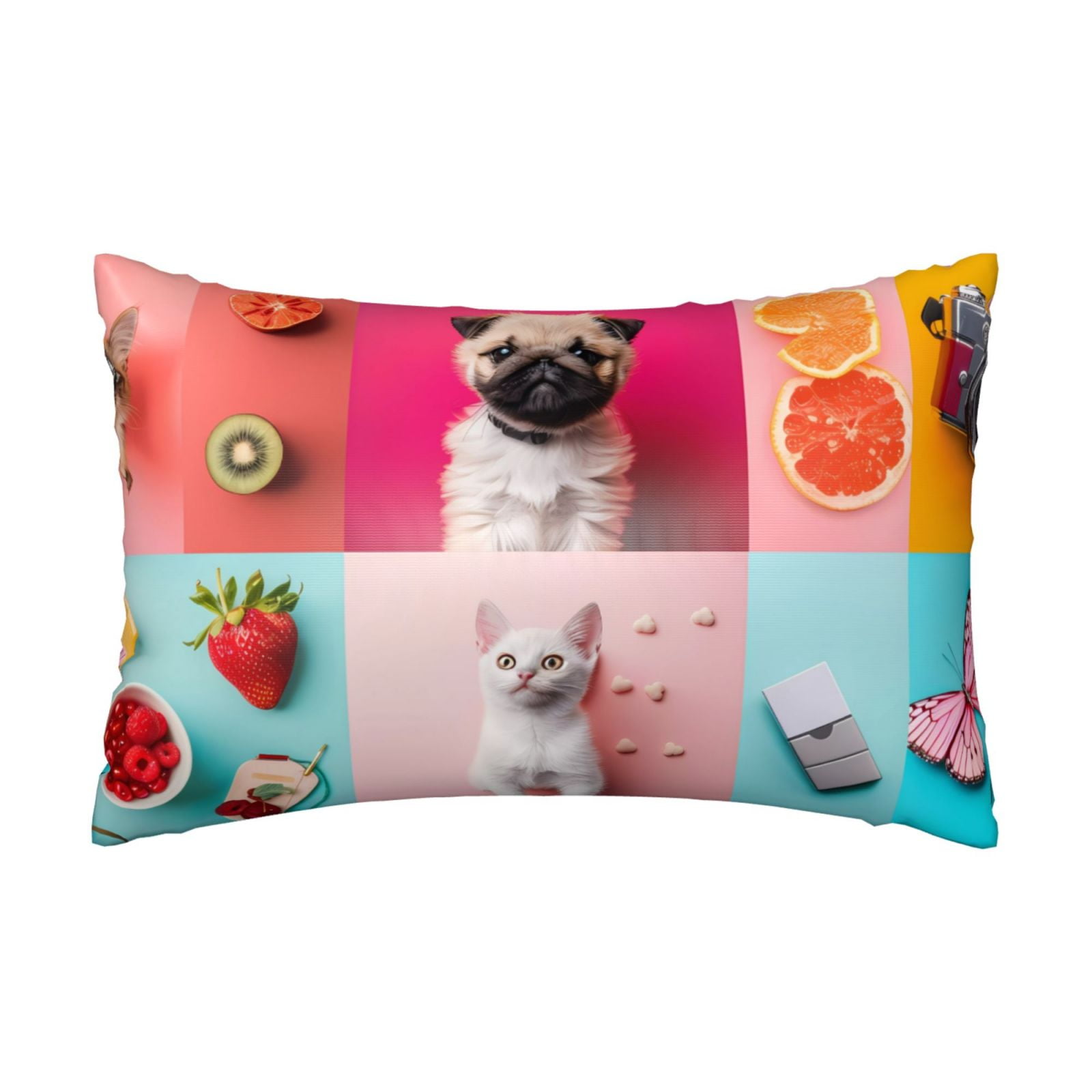 Colorful Dog Cat Collage Satin Pillowcase with Zipper for Hair and Skin ...