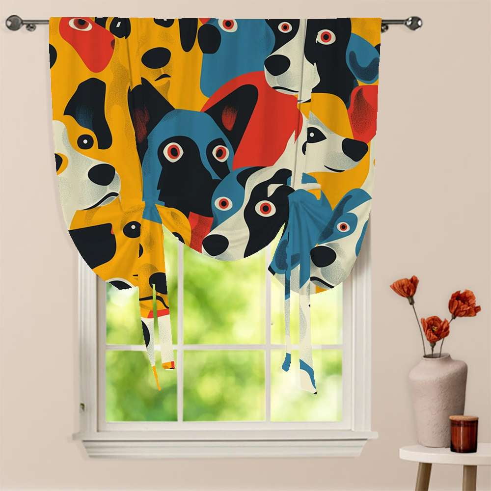 Colorful Dog Faces Pattern Window Curtain for Living Room Roman Curtain ...