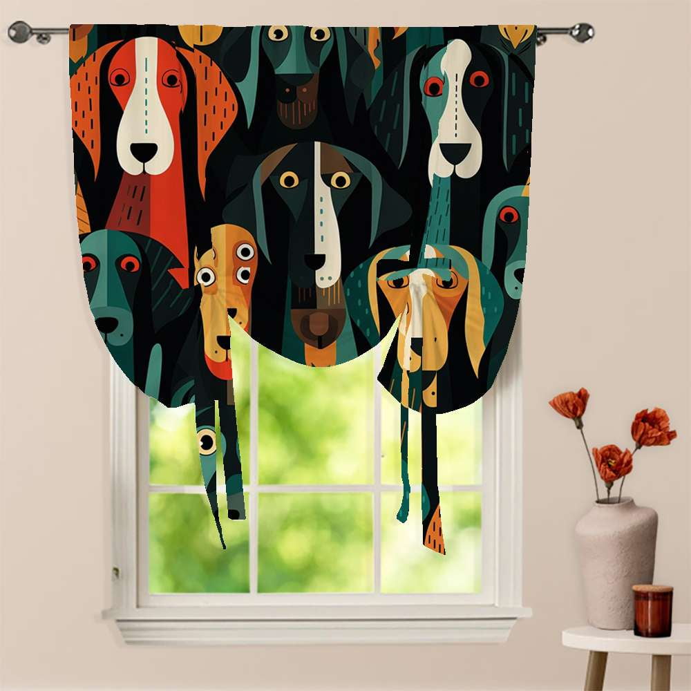 Colorful Dog Faces Pattern Window Curtain for Living Room Roman Curtain ...