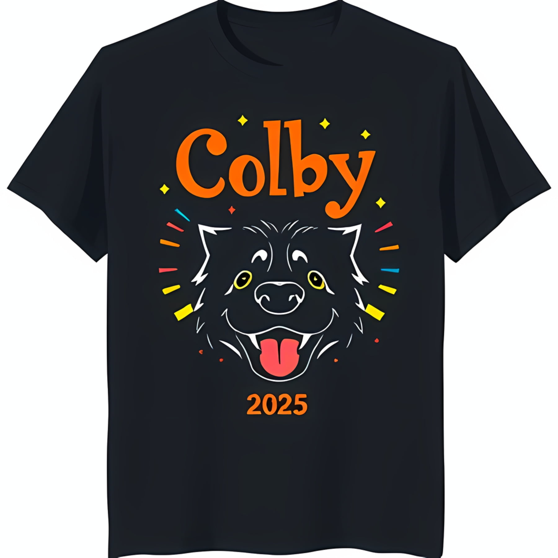 Colorful Dog Head Design Black T-Shirt for Colby Smiling Dog Stars ...