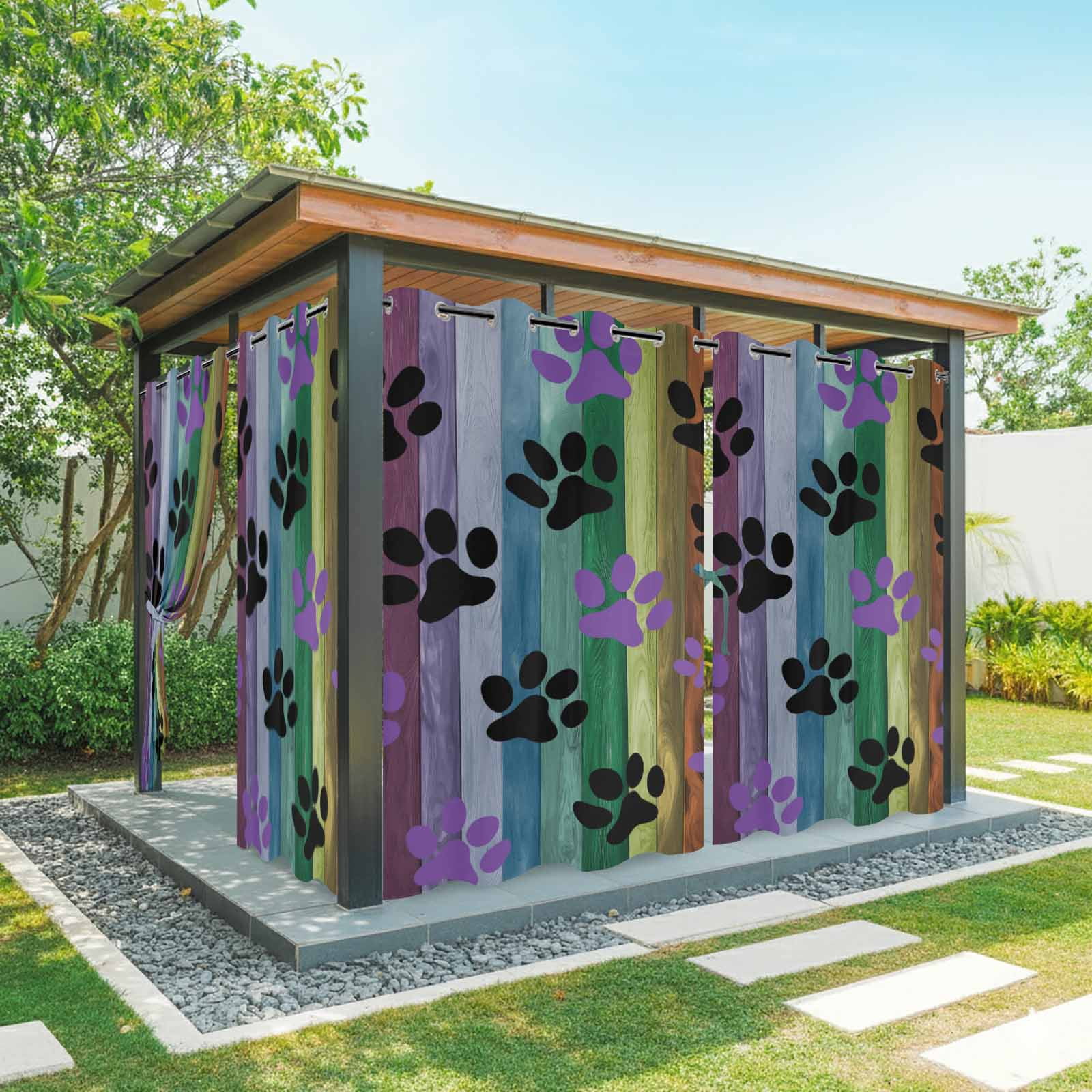 Colorful Dog Outdoor Curtains for Patio Waterproof, Paw Prints on The ...