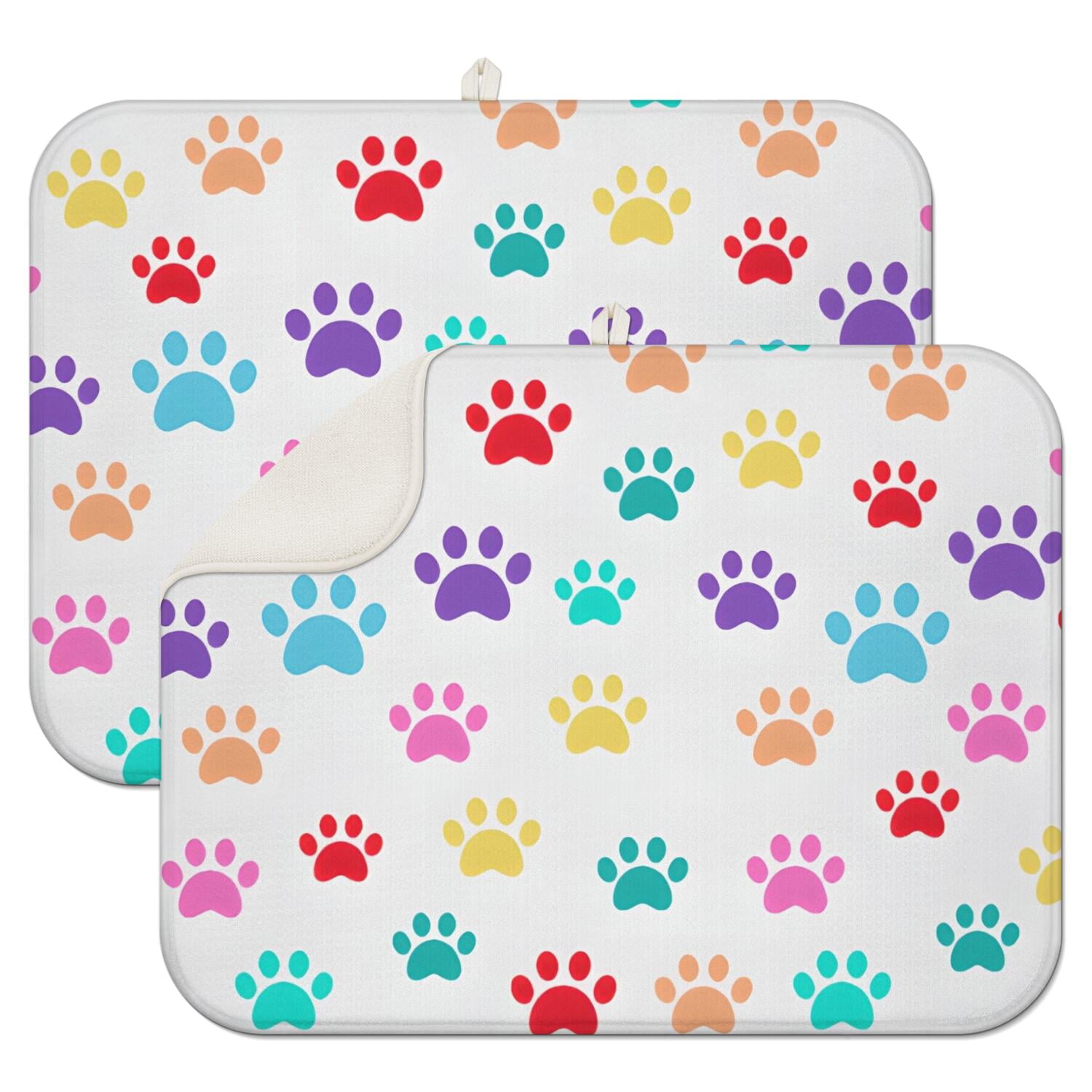 Colorful Dog Paw Footprint Dish Drying Mat for Kitchen 1 Pack, Ultra ...