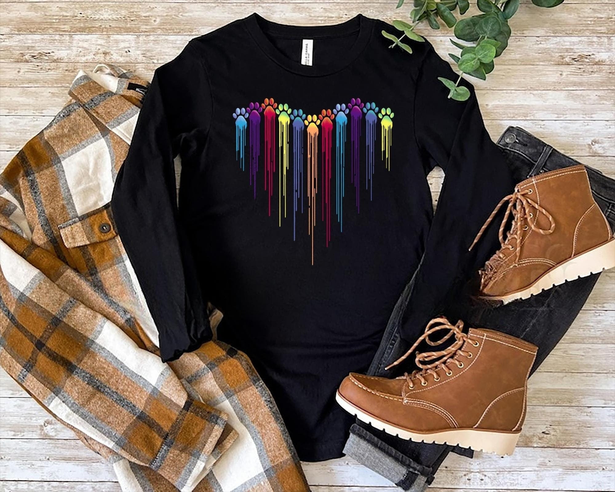 Colorful Dog Paw Heart T-Shirt, Dog Paw Shirt, Colorful Dog Heart Paw ...