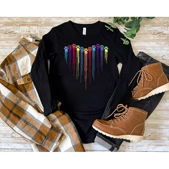 Colorful Dog Paw Heart T-Shirt, Dog Paw Shirt, Colorful Dog Heart Paw ...