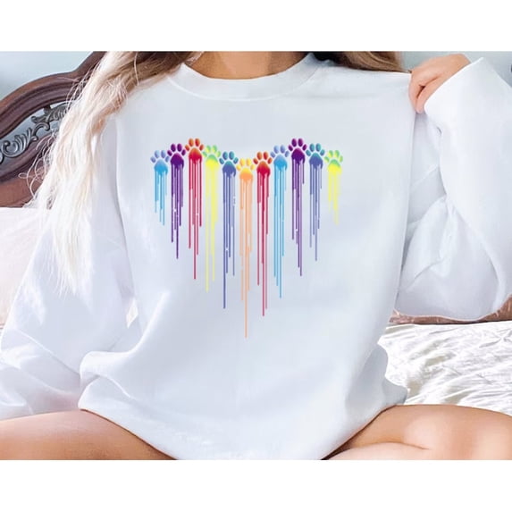 Colorful Dog Paw Heart sweatShirt, Dog Paw SweatShirt, Colorful Dog ...