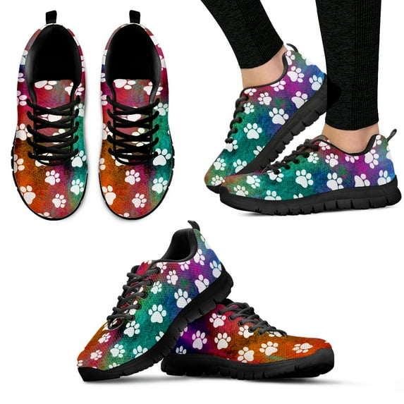 Colorful Dog Paw Print Comfortable Brand Sneakers Black Lace-up Flats ...