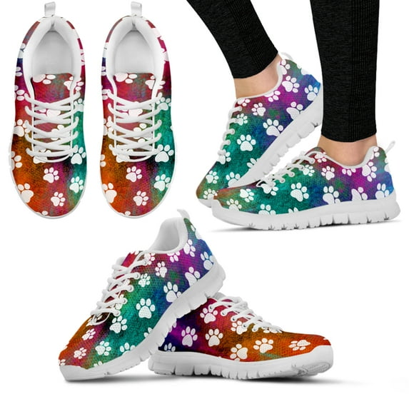 Colorful Dog Paw Print Comfortable Brand Sneakers Black Lace-up Flats ...