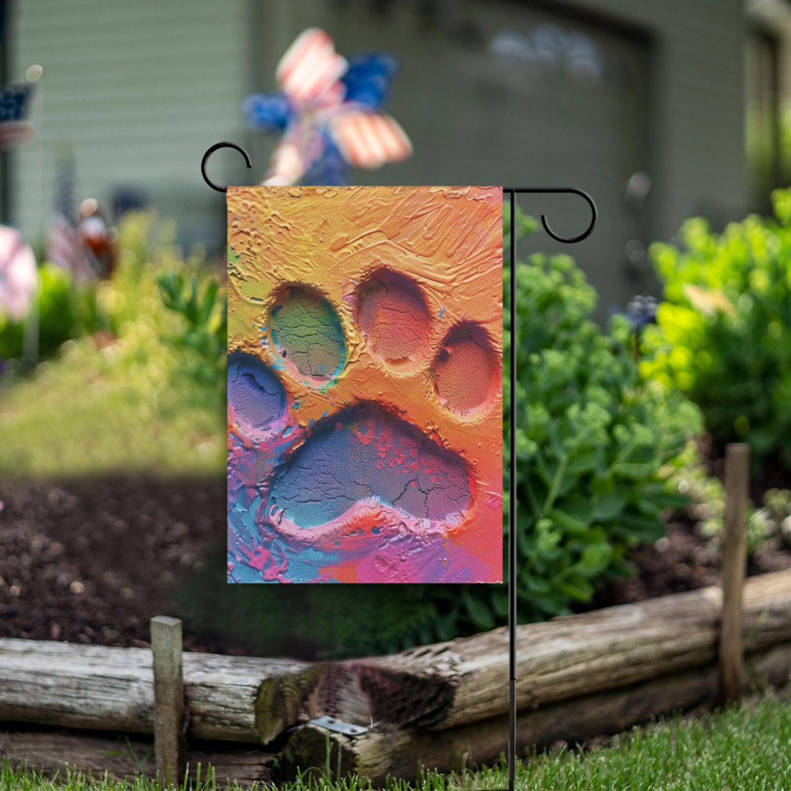 Colorful Dog Paw Print Garden Flag Double Sided Outdoor Banners for ...
