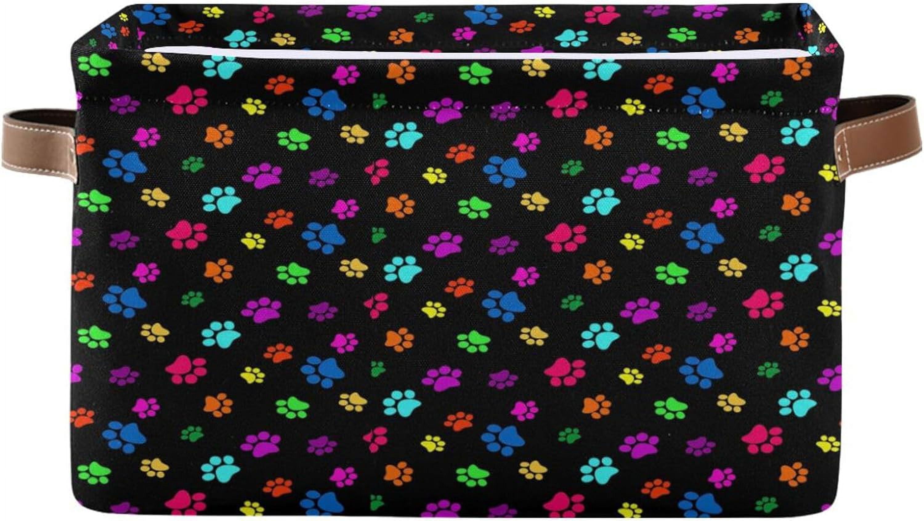 Colorful Dog Paw Print Storage Basket, Durable Canvas Organizer With ...