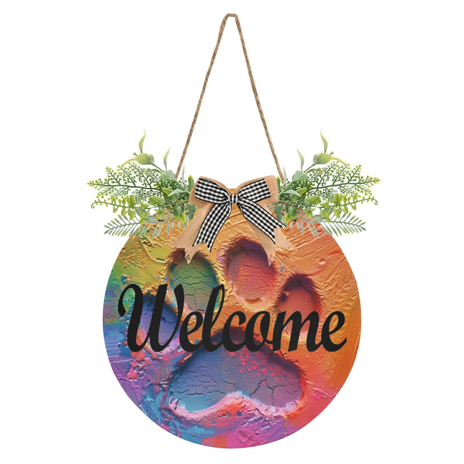 Colorful Dog Paw Print Welcome Sign for Front Door Wreath Door Sign for ...