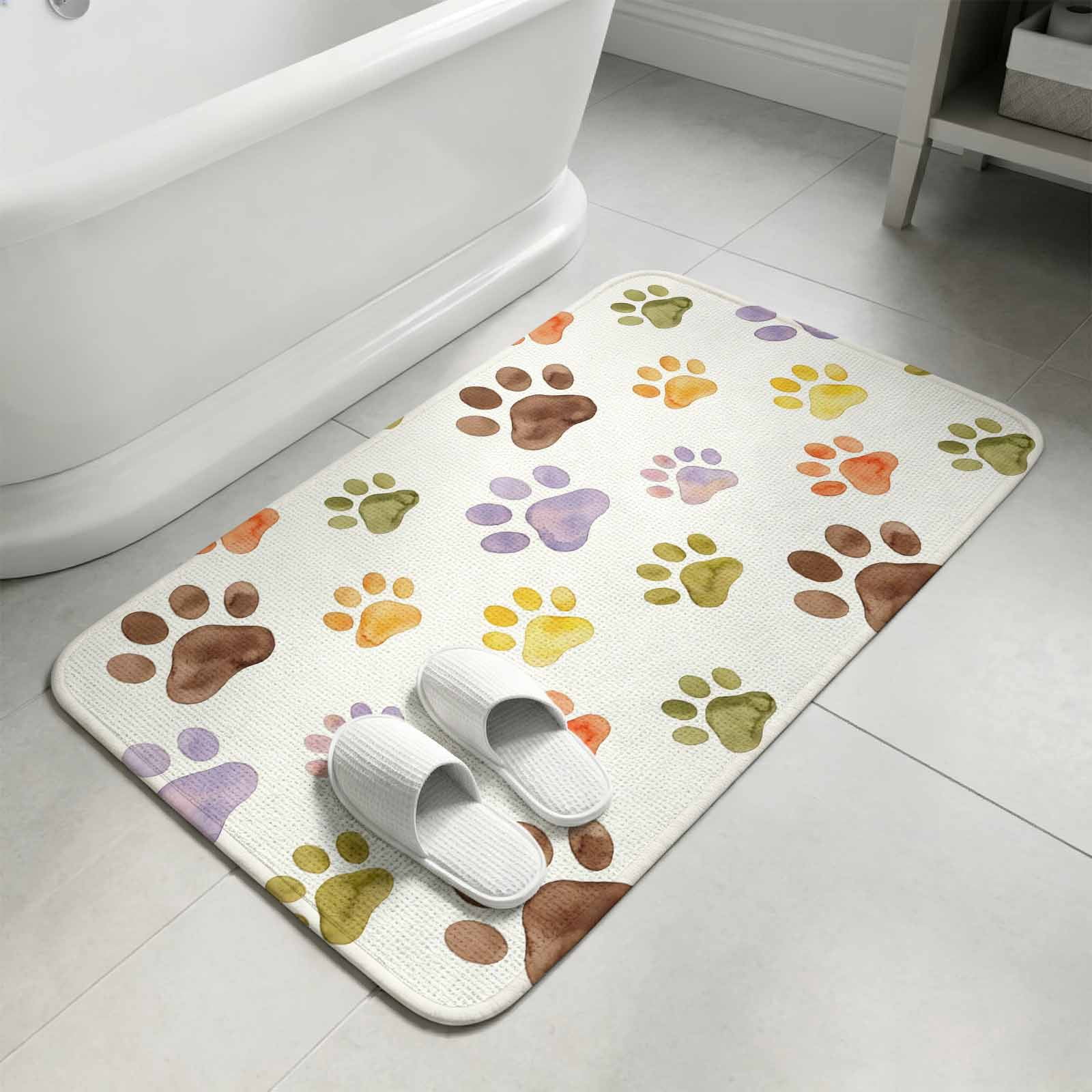 Colorful Dog Paws Bathroom Rugs Non Slip Washable Bath Mat Absorbent ...