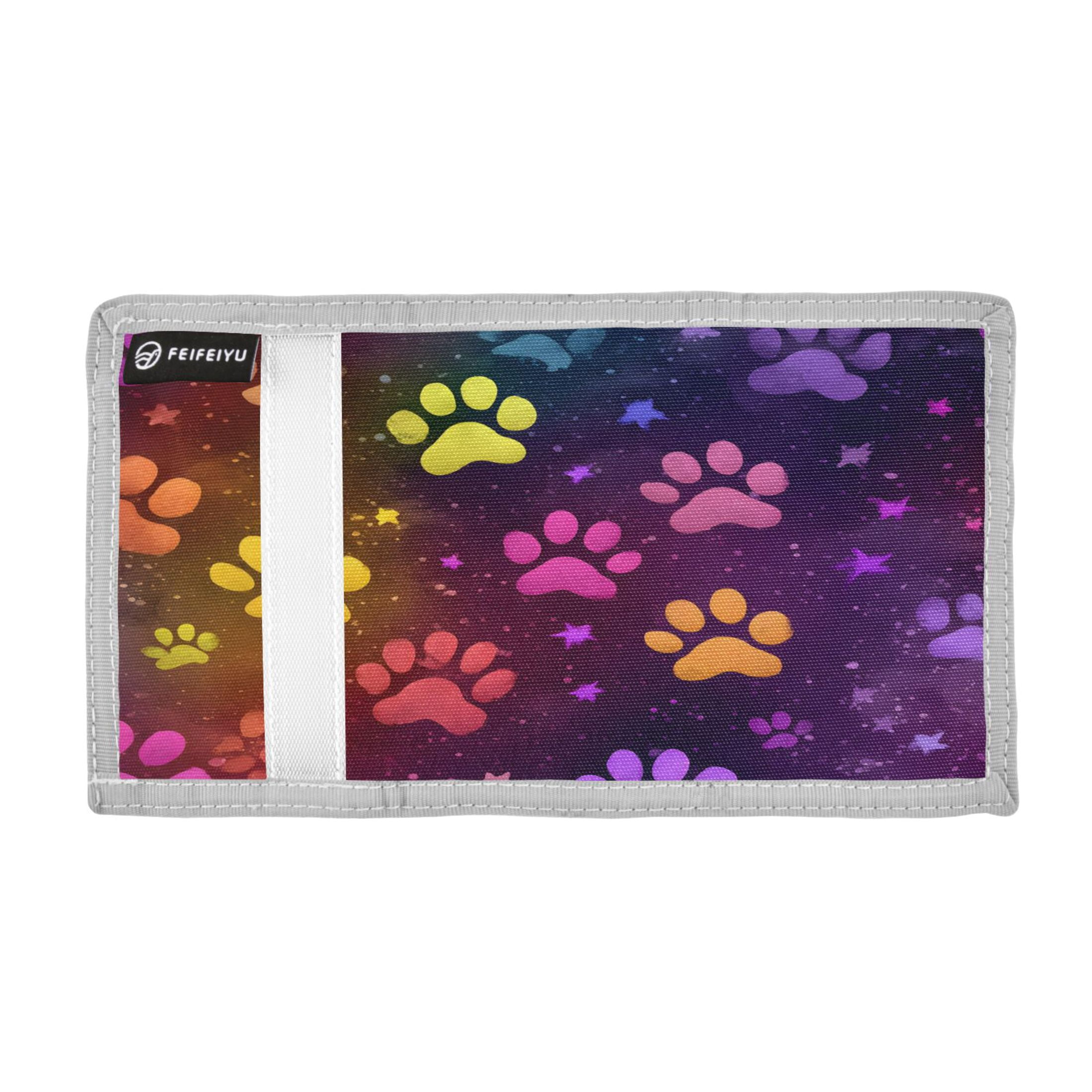 Colorful Dog Paws Stars Print Trifold Wallets Card Holders Coin Pockets ...