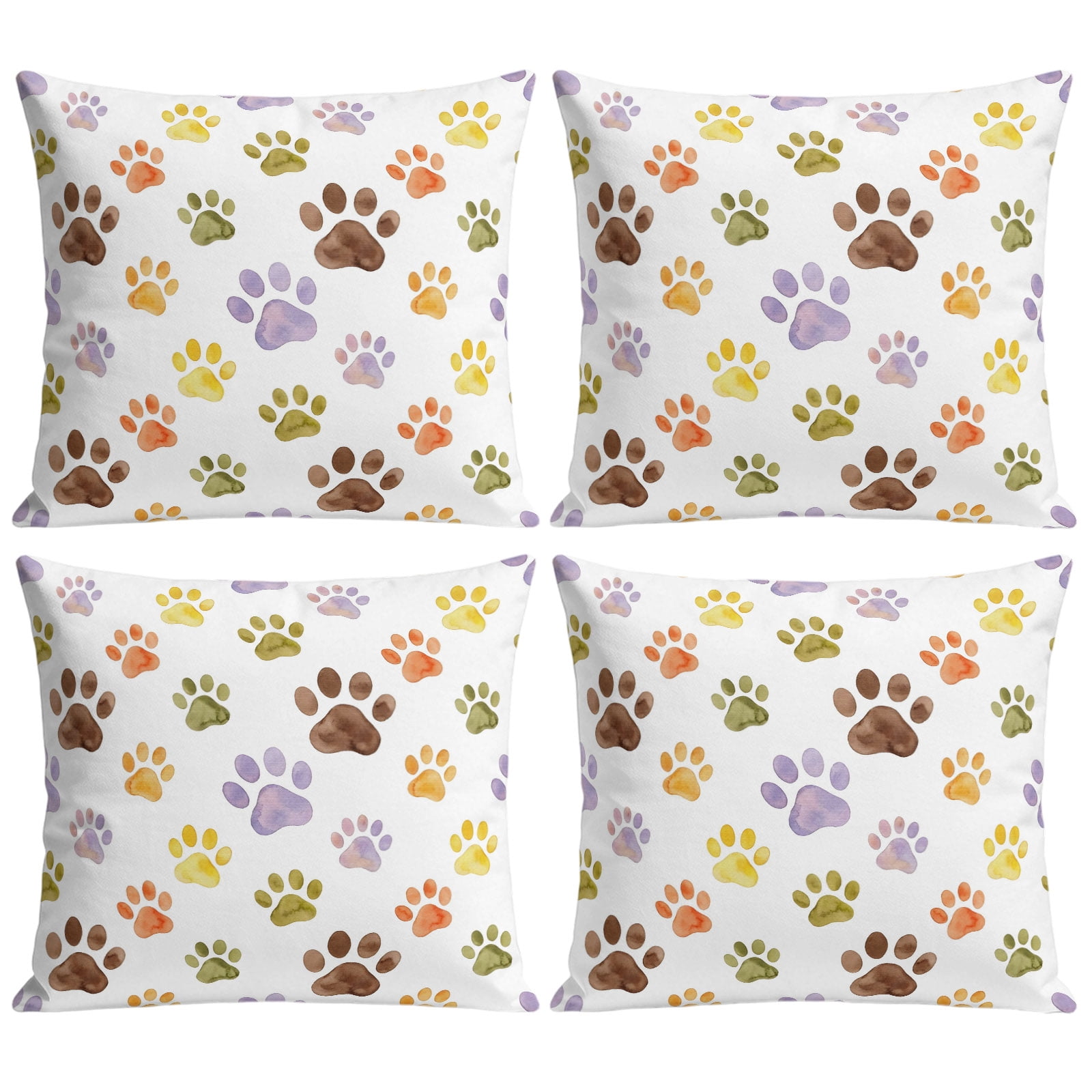 Colorful Dog Paws Throw Pillow Covers 18 x 18 Inch Pillow Covers Set of ...
