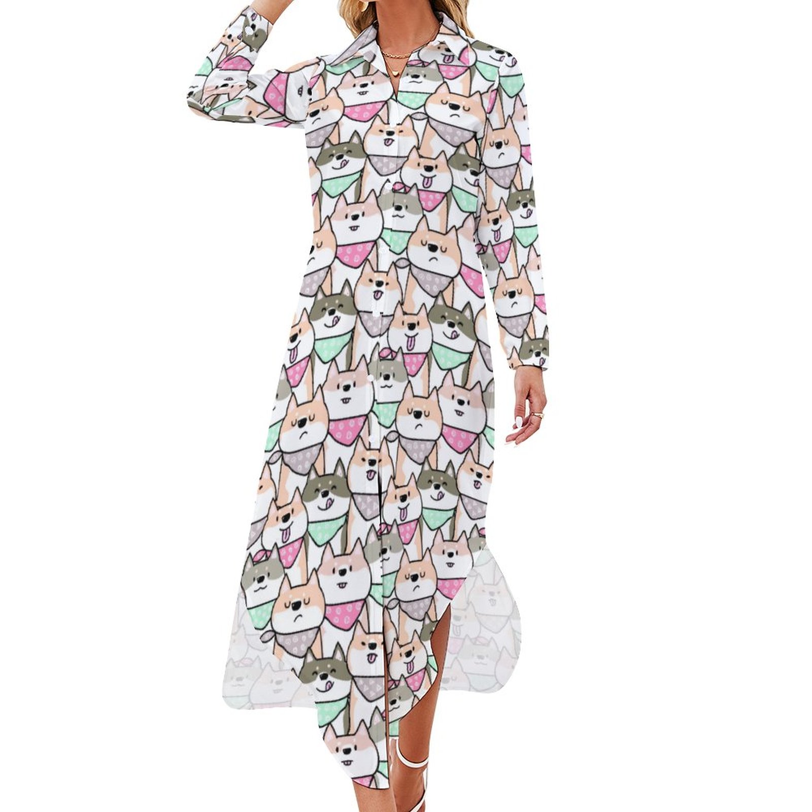 Colorful Dog Pow Chiffon Dress Multicolored Paws Print Elegant Dresses ...