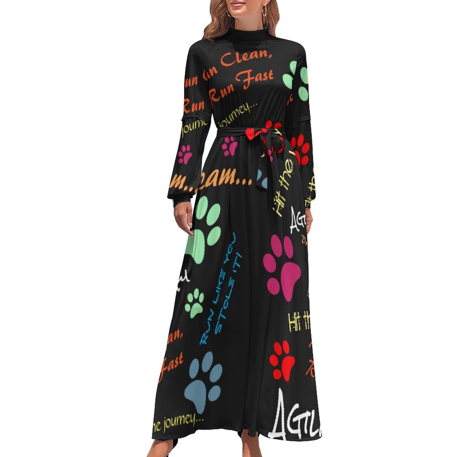 Colorful Dog Pow Dress Multicolored Paws Print Aesthetic Bohemia ...