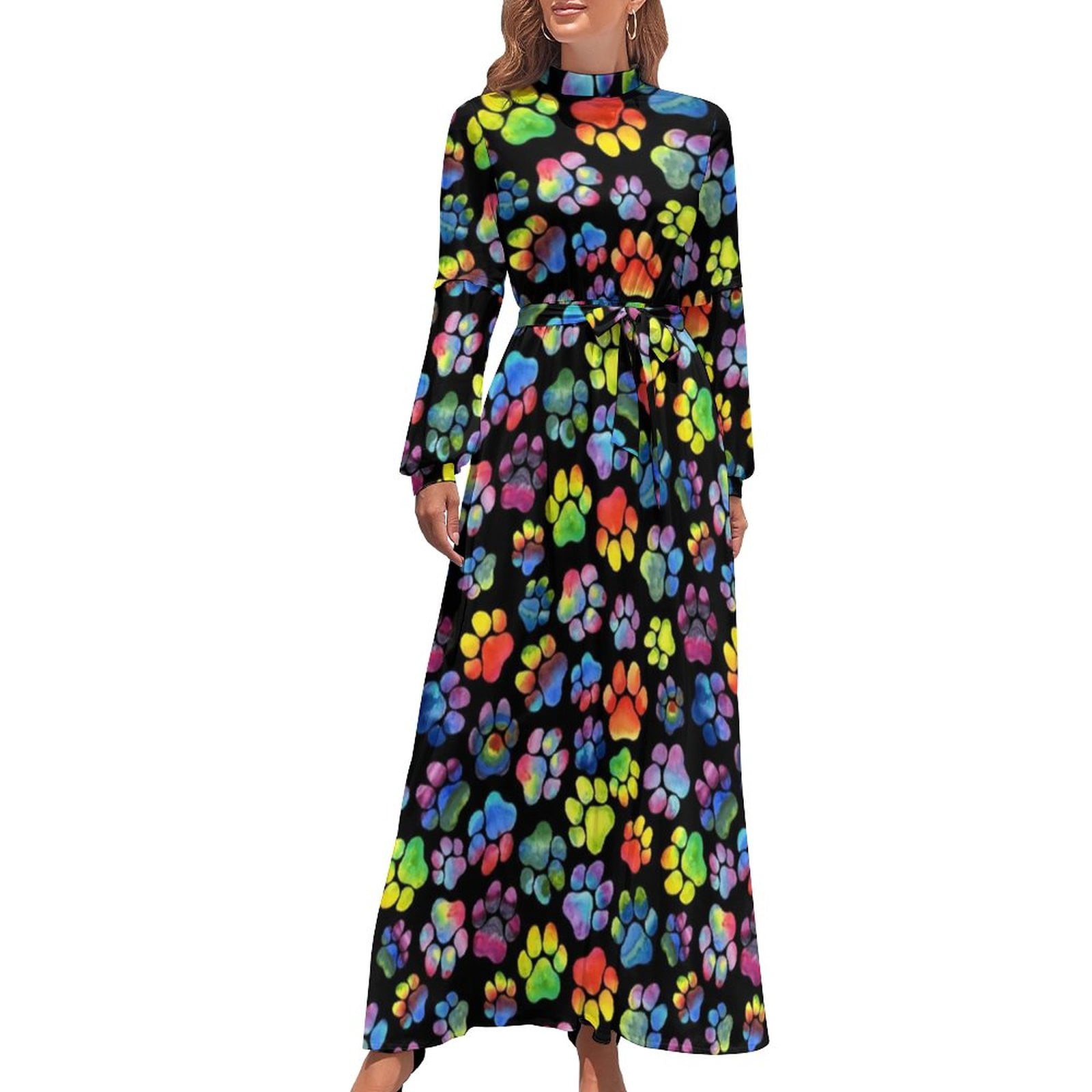 Colorful Dog Pow Dress Multicolored Paws Print Aesthetic Bohemia ...