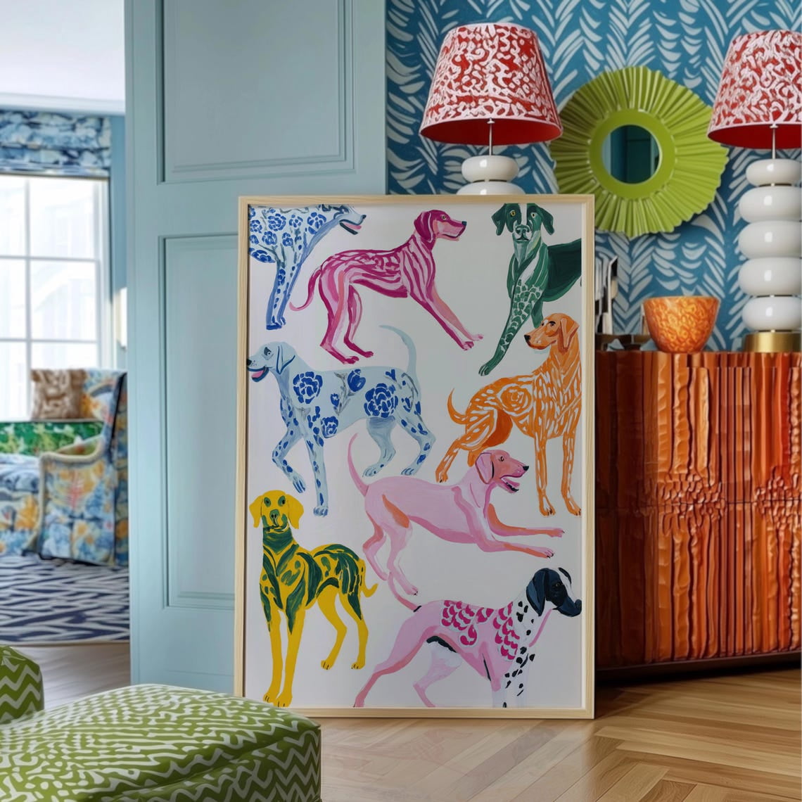 Colorful Dog Print, Maximalist Nursery Wall Art, Unframed Paper Poster ...