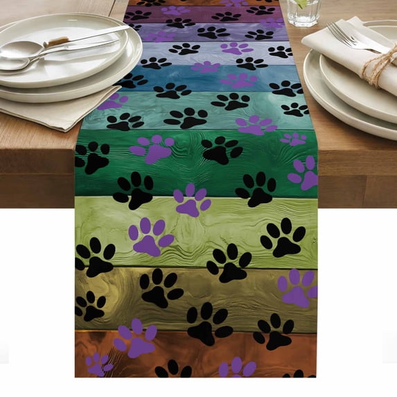 Colorful Dog Table Runner 13 x 60 Inch, Paw Prints on The Board ...