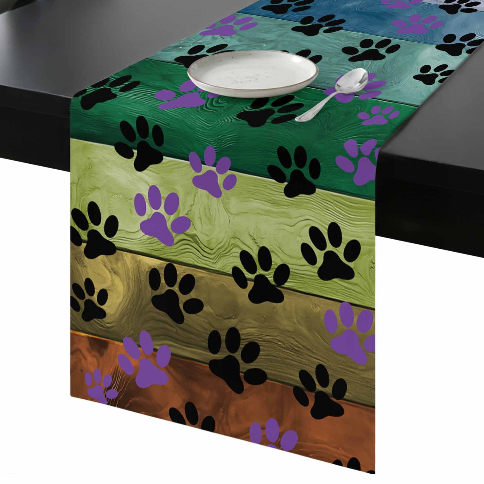 Colorful Dog Table Runner 13x70 Inch Paw Prints on The Board Table ...
