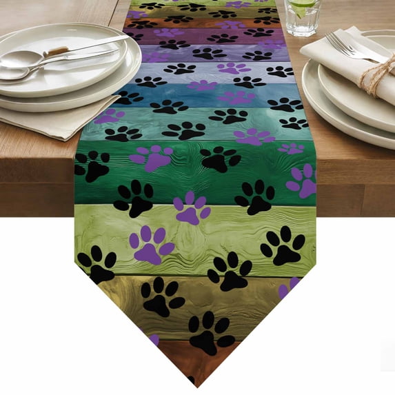 Colorful Dog Table Runner 90 Inches Long Paw Prints on The Board Table ...